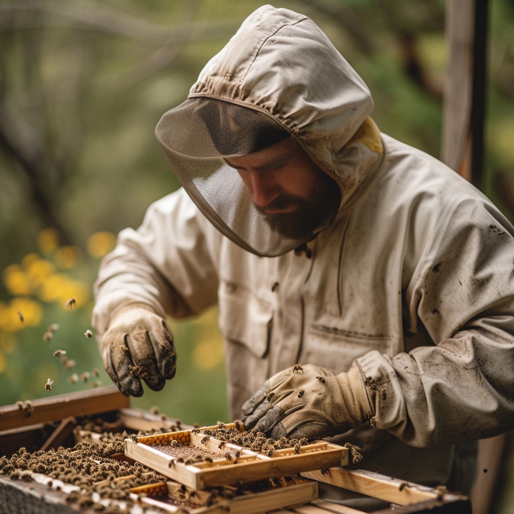 Free Beekeeper Inspecting Hive Image Beekeeping Bees Hive