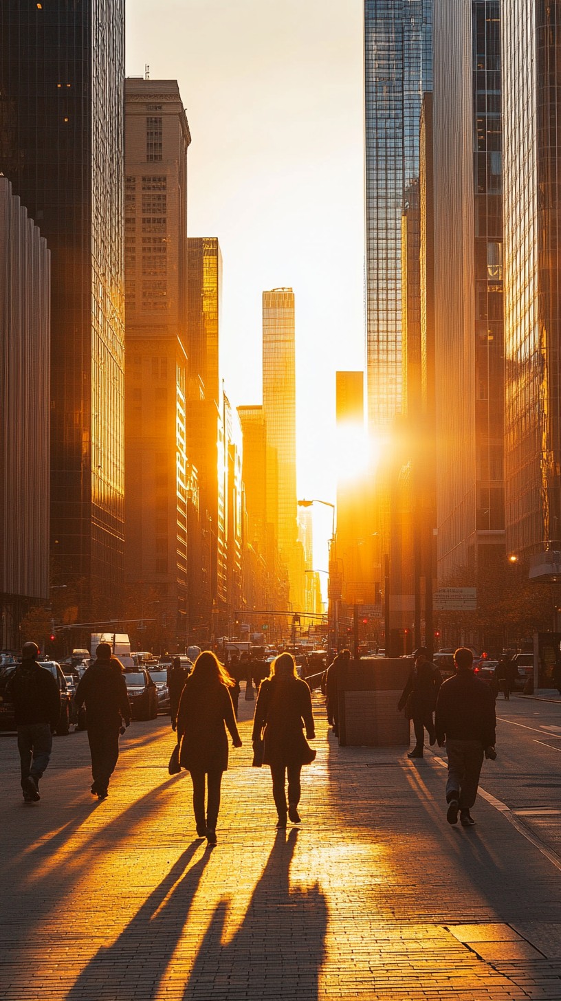 Free Sunlit urban commute Image - Sunset, Skyscrapers, Commuters ...