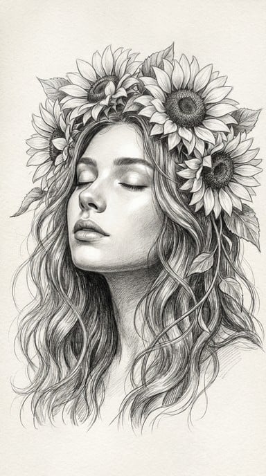 Free Sunflower Crown Portrait Image - Woman, Portrait, Graphite ...