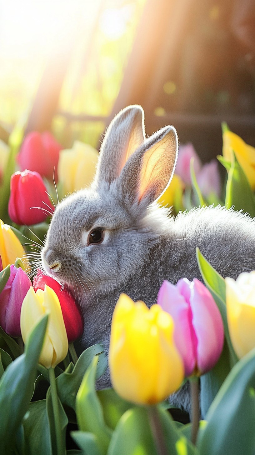 Free Bunny amid tulips Image - Bunny, Tulips, Flowers | Download at ...