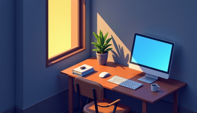 Free Peaceful Evening Workspace Image - Workspace, Desk, Computer ...