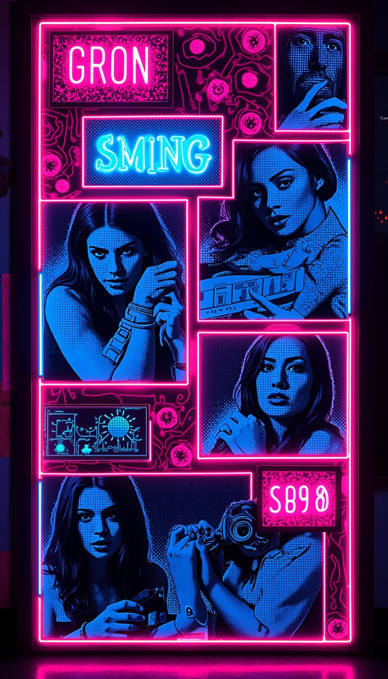 Free Neon Comic Grid Image - Cyberpunk, Neon, Retro | Download at StockCake