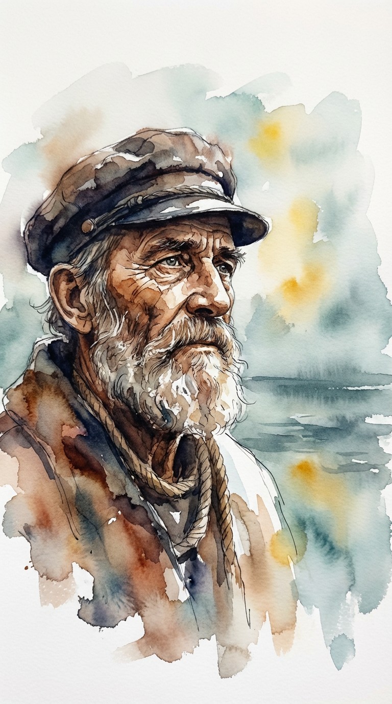 Free Weathered Sailor Portrait Image - Sailor, Watercolor, Portrait ...