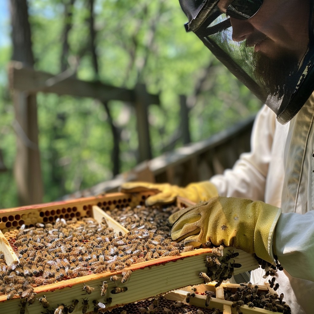 Free Beekeeper Inspecting Hive Image Beekeeper Bees Hive Download