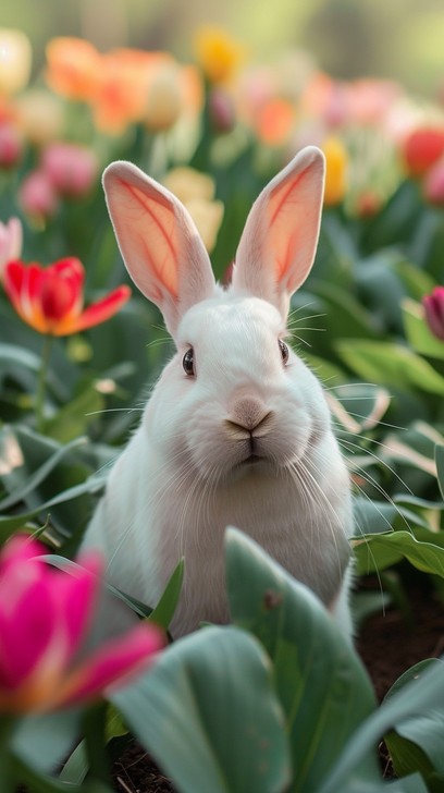 Free Bunny Amid Blooms Image - Bunny, Tulips, Flowers | Download at ...