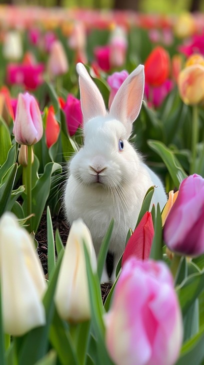 Free Bunny amid tulips Image - Bunny, Tulips, Flowers | Download at ...