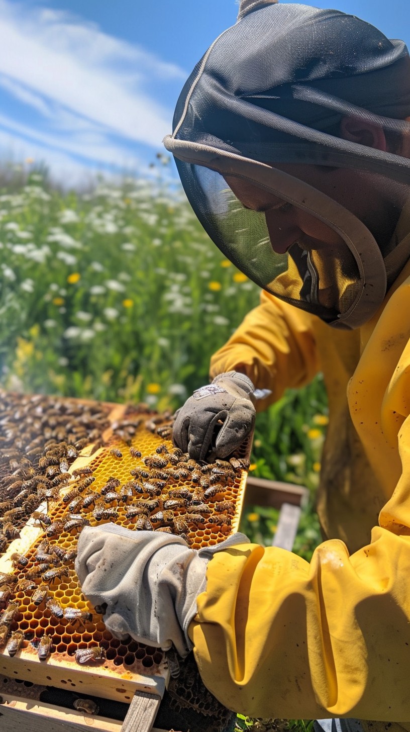 Free Beekeeper Inspecting Hive Photo Beekeeper Bees Hive Download