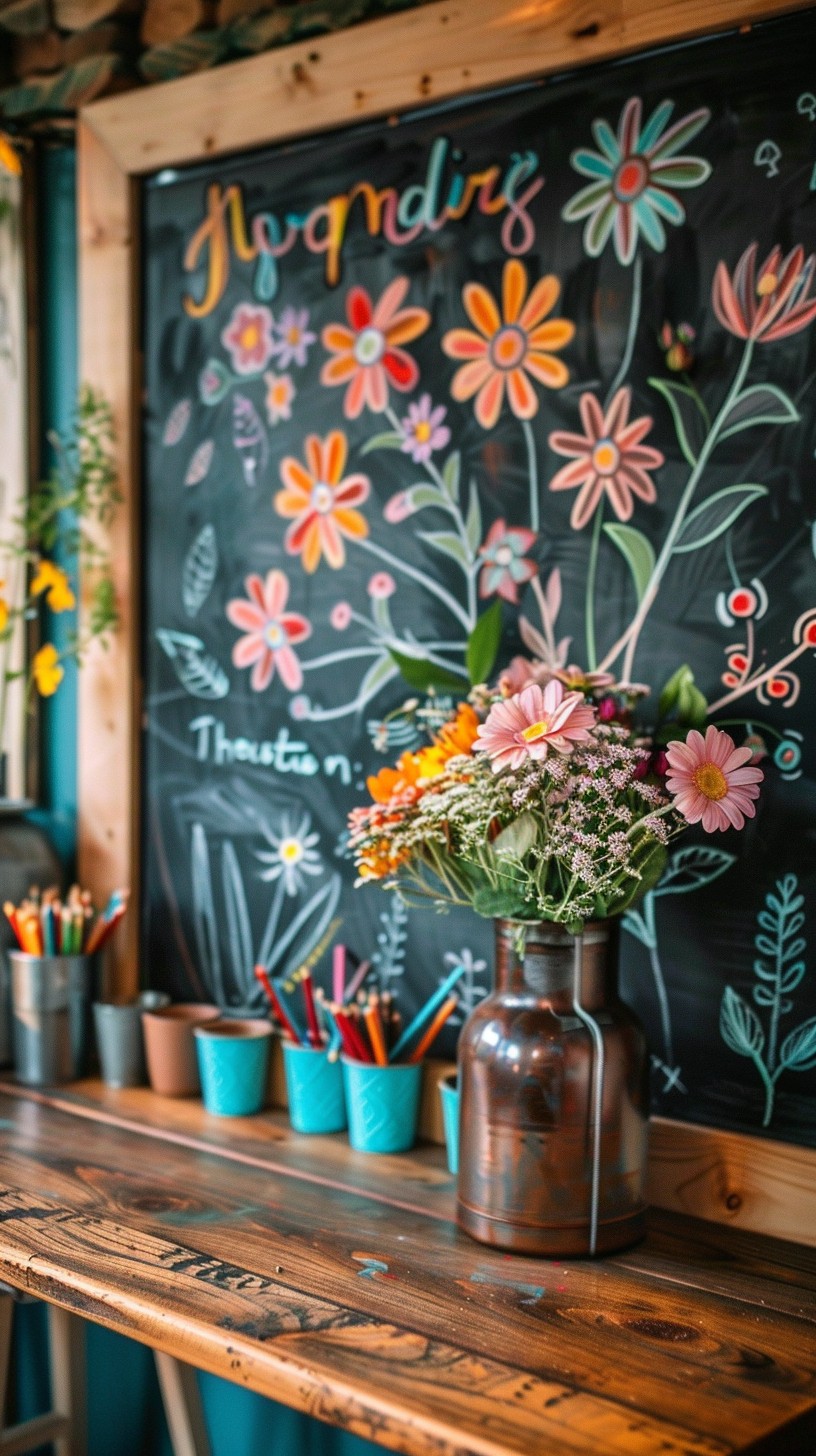 Free Colorful Classroom Decor Photo - Classroom, Flowers, Chalkboard ...