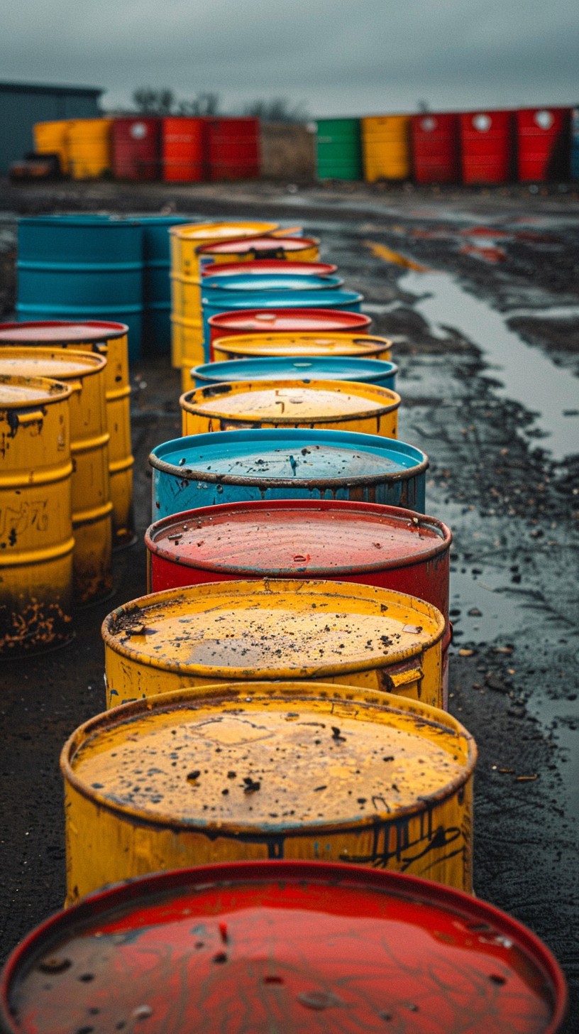 Free Colorful Barrels Lined Image - Colorful, Barrels, Industrial | Download at StockCake
