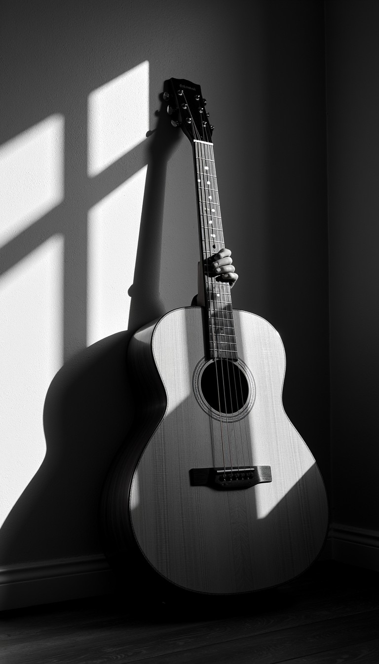 Free Shadow and Strings Image - Guitar, Acoustic, Monochrome | Download at StockCake
