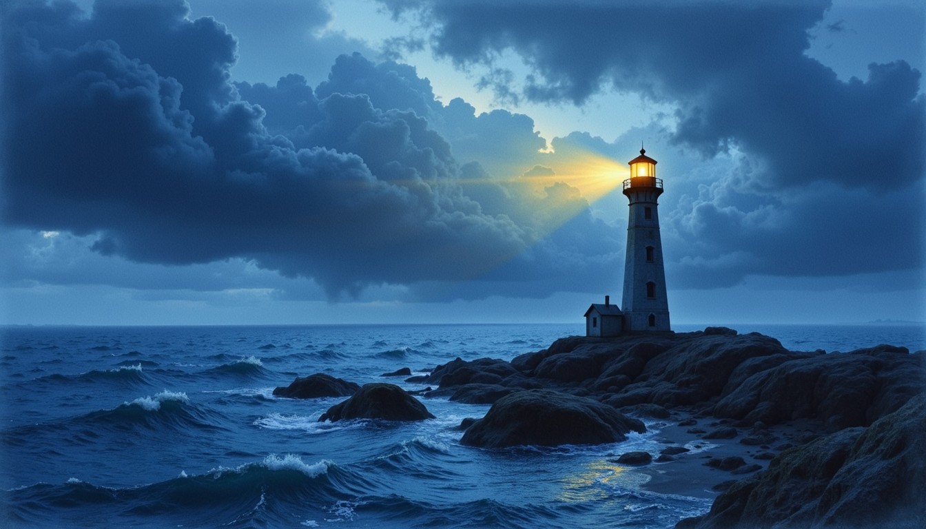Free Beacon Against Darkness Photo - Lighthouse, Ocean, Stormy | Download at StockCake