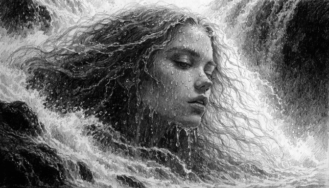 Free Waterfall Woman Portrait Image - Woman, Portrait, Graphite ...