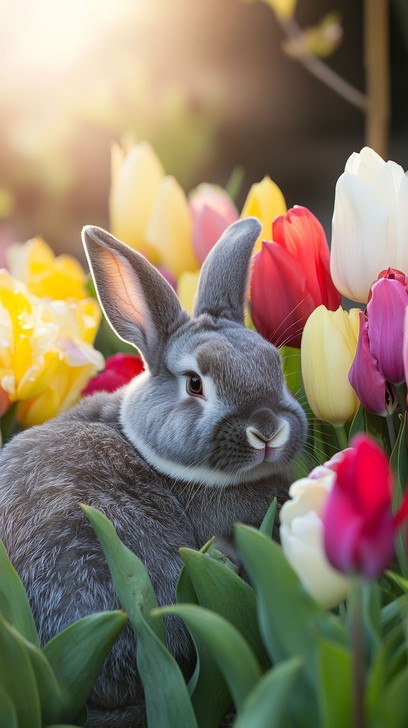 Free Bunny amid tulips Image - Bunny, Tulips, Flowers | Download at ...