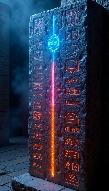 Free Techno Ancient Monolith Photo Cyberpunk Hieroglyphics Neon
