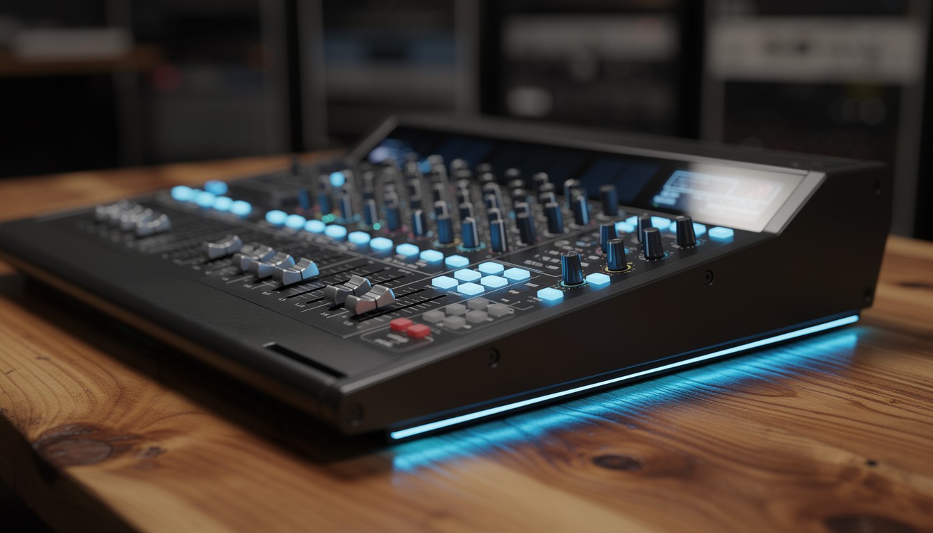 Free Blue Neon Mixer Image - Mixer, Console, Audio | Download at StockCake
