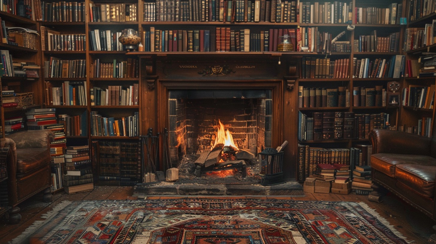 Free Cozy Fireplace Reading Image Fireplace Library Books