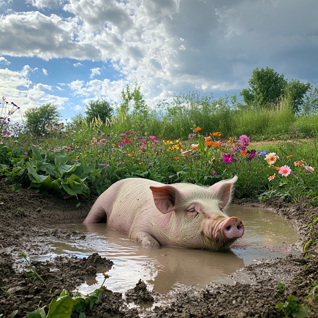 Free Pig in Mud Image - Pig, Mud, Flowers | Download at StockCake