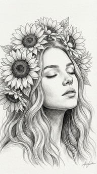 Free Sunflower Crown Portrait Image - Woman, Portrait, Graphite ...