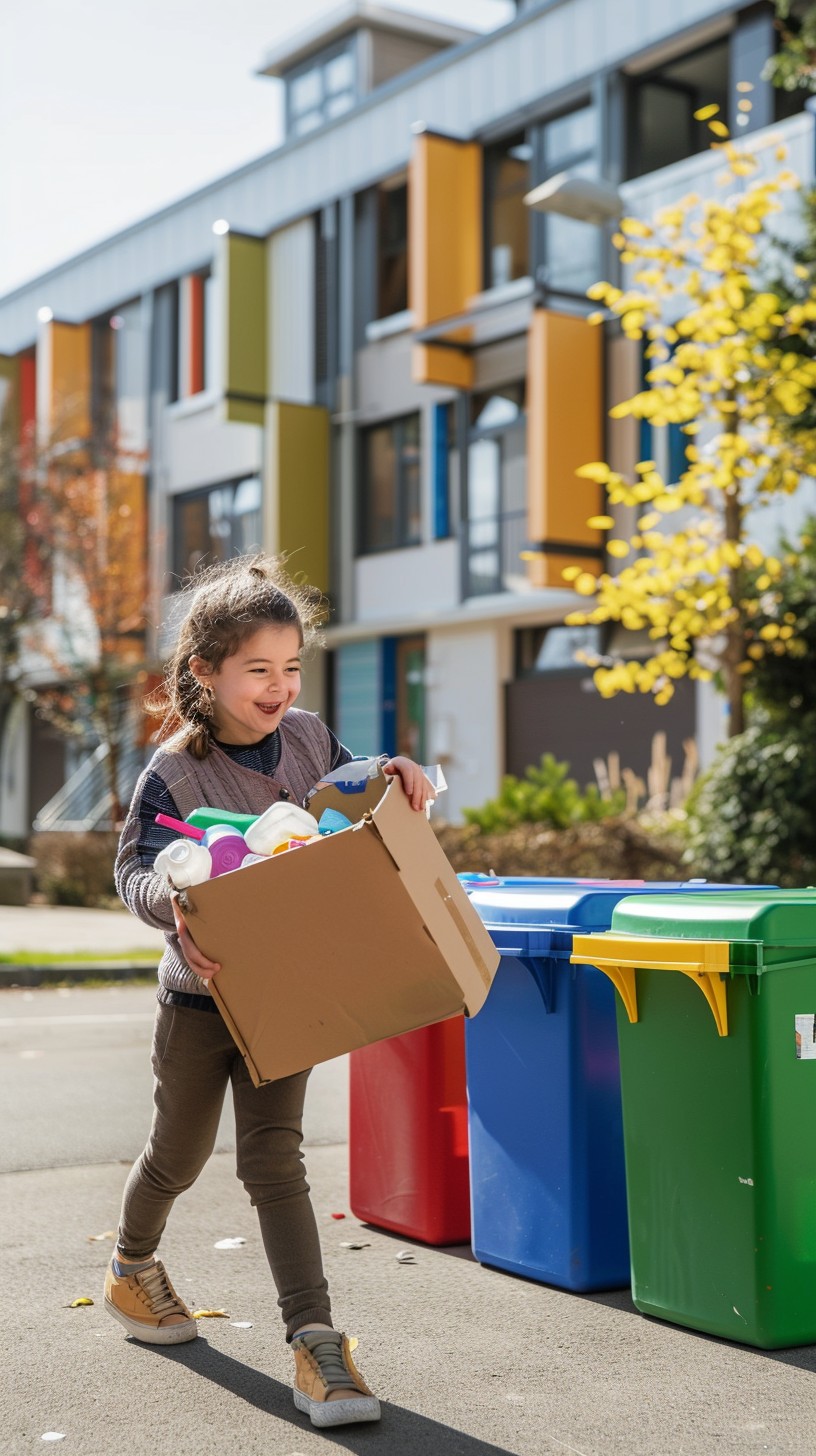 Free Child Recycles Cardboard Image Child Recycling Colorful