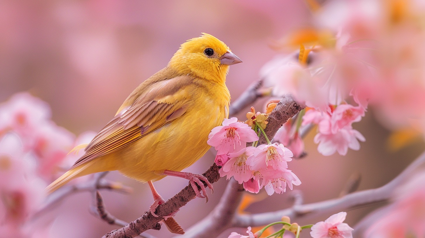 Free Yellow Bird Perched Image - Bird, Yellow, Blossoms | Download at ...