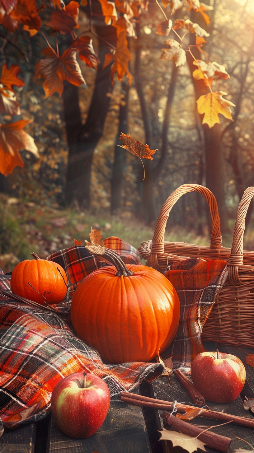 Free Autumn Picnic Scene Image - Autumn, Pumpkins, Apples | Download at ...