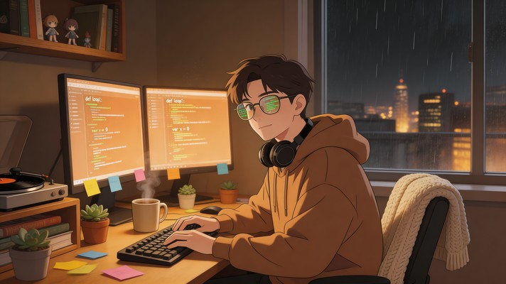 Download Cozy Coding Night Image - Lofi, Anime, Programmer | StockCake