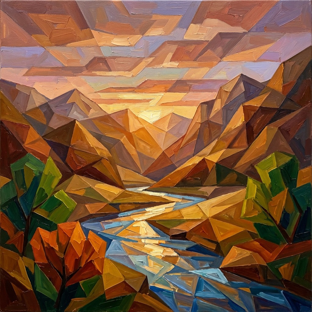Free Geometric Mountain Sunset Image - Cubist, Landscape, Mountain ...
