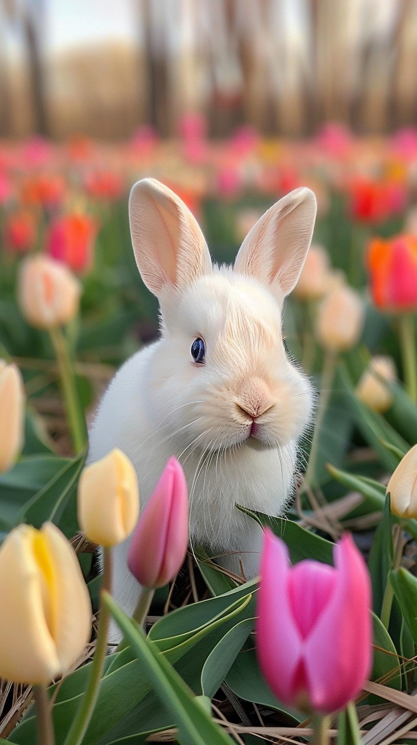 Free Bunny Among Tulips Image - Bunny, Tulips, Flowers | Download at ...