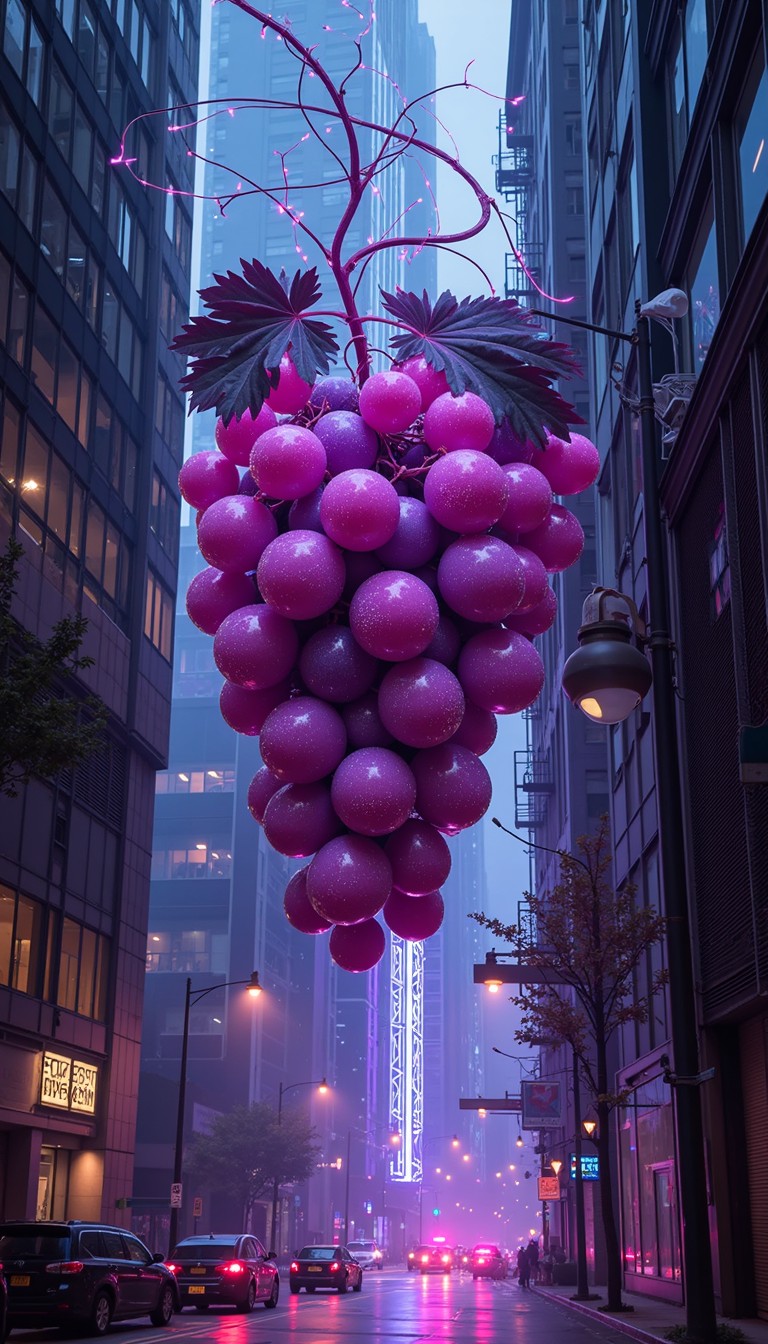 Free Neon Grape Metropolis Image - Cyberpunk, Grapes, Surreal | Download at StockCake
