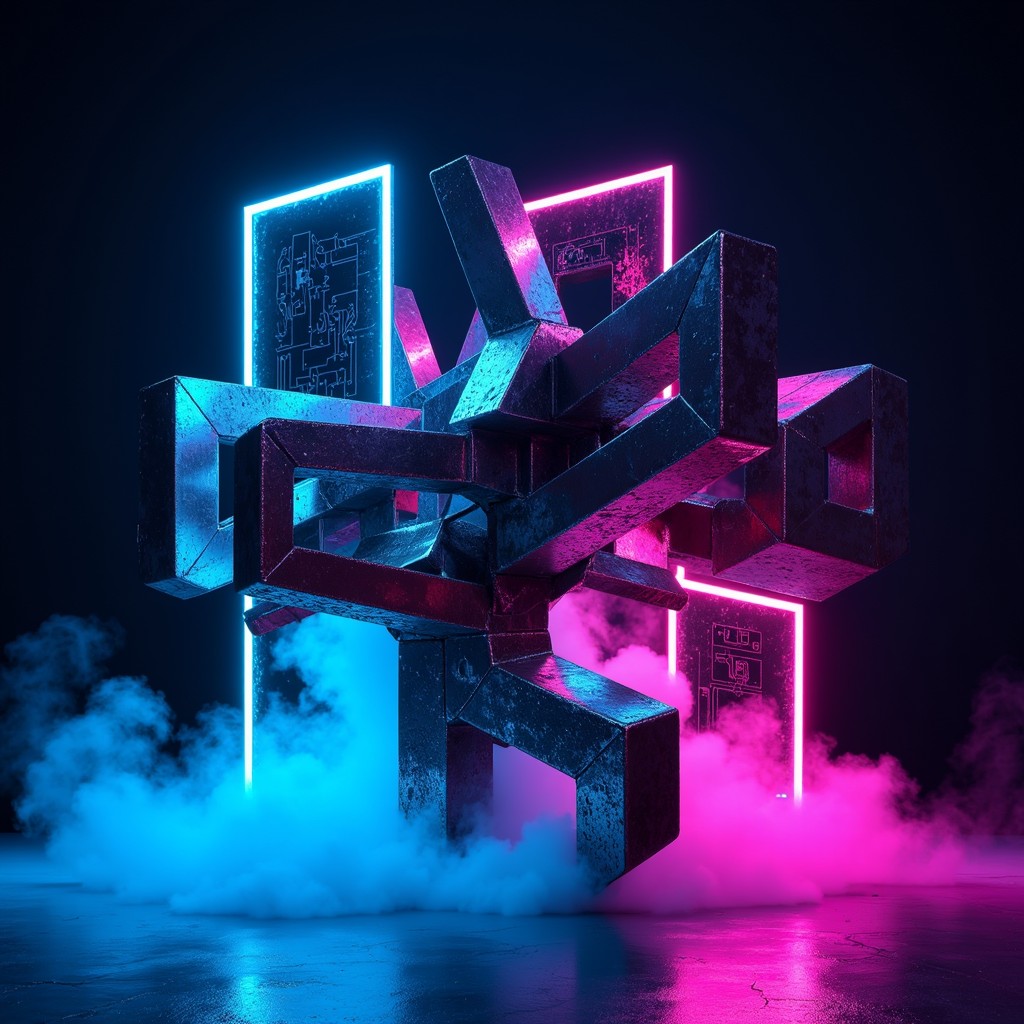 Free Neon Geometric Sculpture Image - Geometric, Cyberpunk, Neon ...