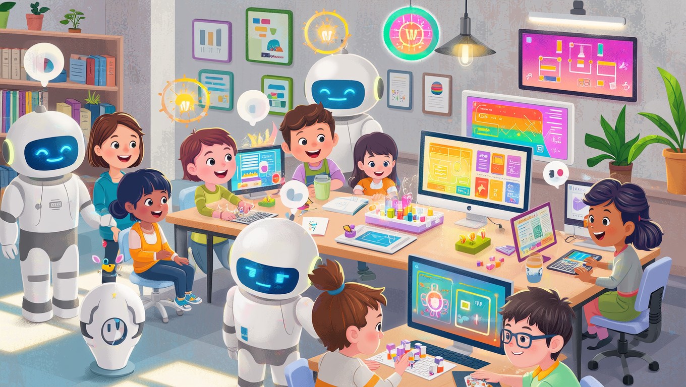 Free Kids Meet Robots Image - Children, Robots, Illustration | Download ...