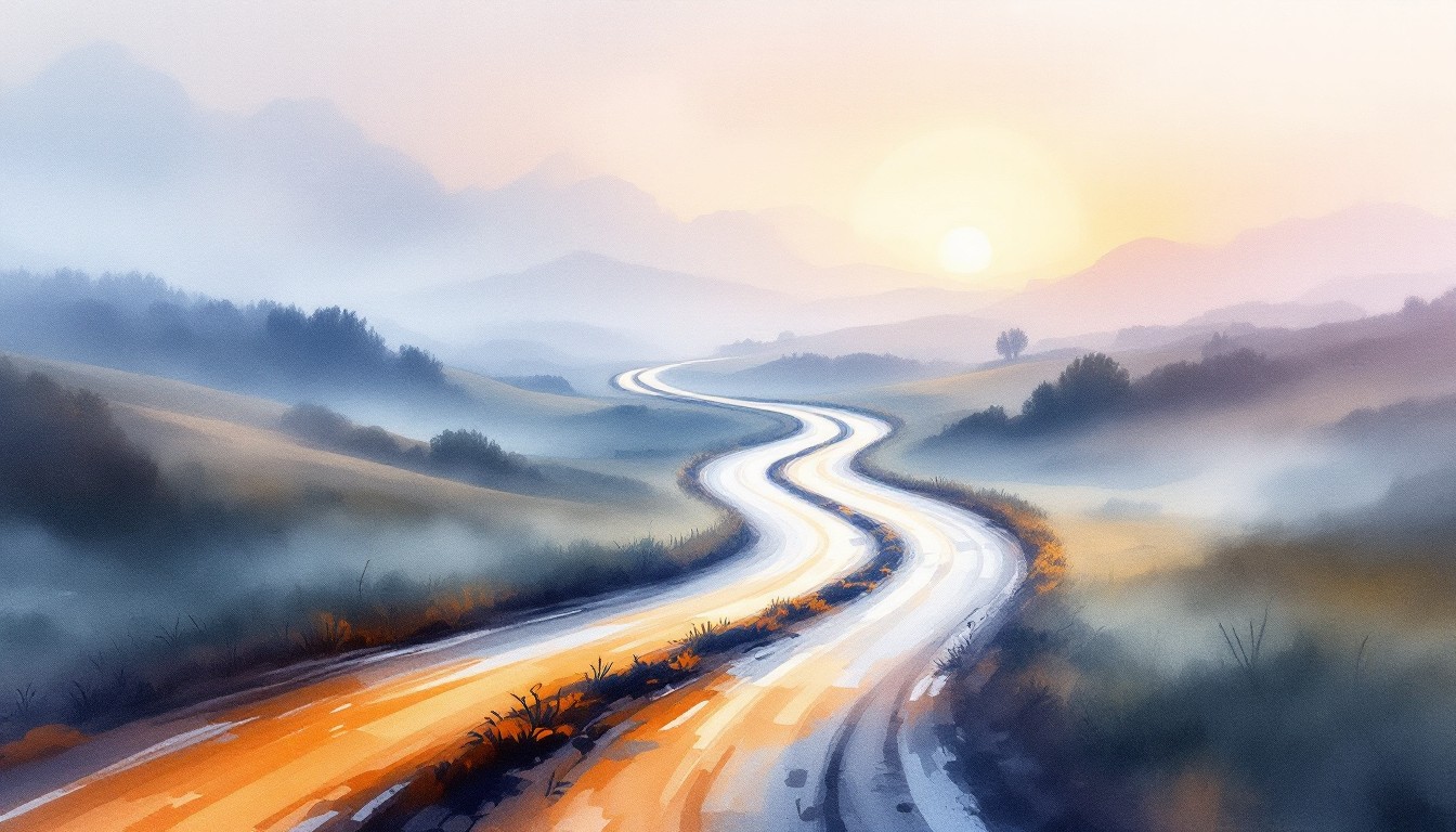Free Misty Dawn Road Photo - Watercolor, Misty, Dawn | Download at ...