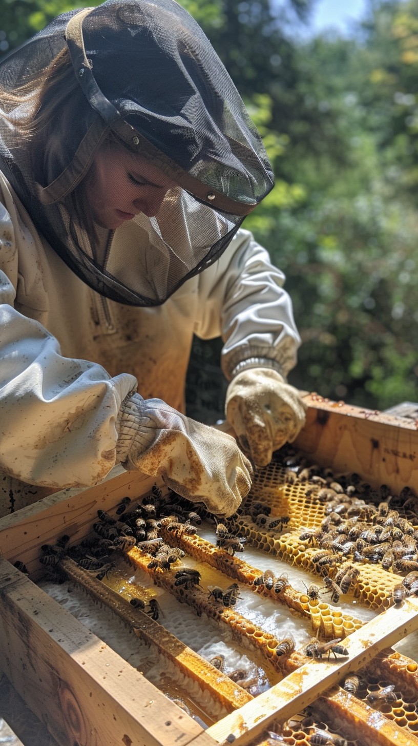 Free Beekeeper Inspecting Hive Photo Beekeeper Bees Hive Download