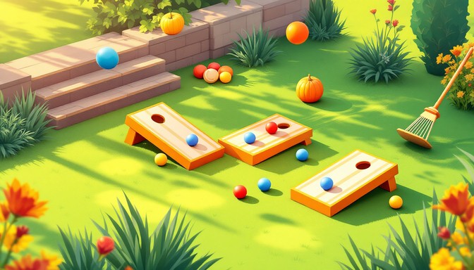 Free Backyard Games Illustration Image - Cornhole, Bocce, Croquet ...
