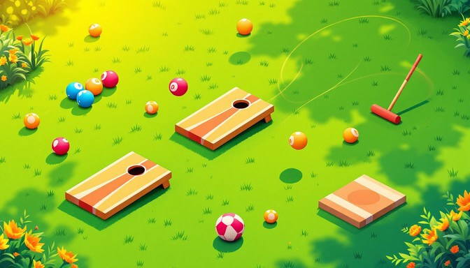 Free Backyard Games Illustration Image - Cornhole, Bocce, Croquet ...