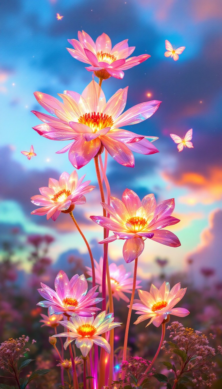 Free Luminous Crystal Blooms Image - Flowers, Butterflies, Crystalline ...