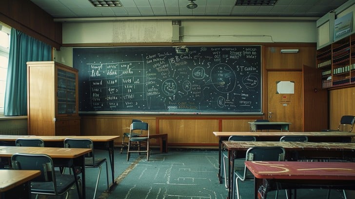 Free Classroom Learning Space Image - Classroom, Chalkboard, Desks ...